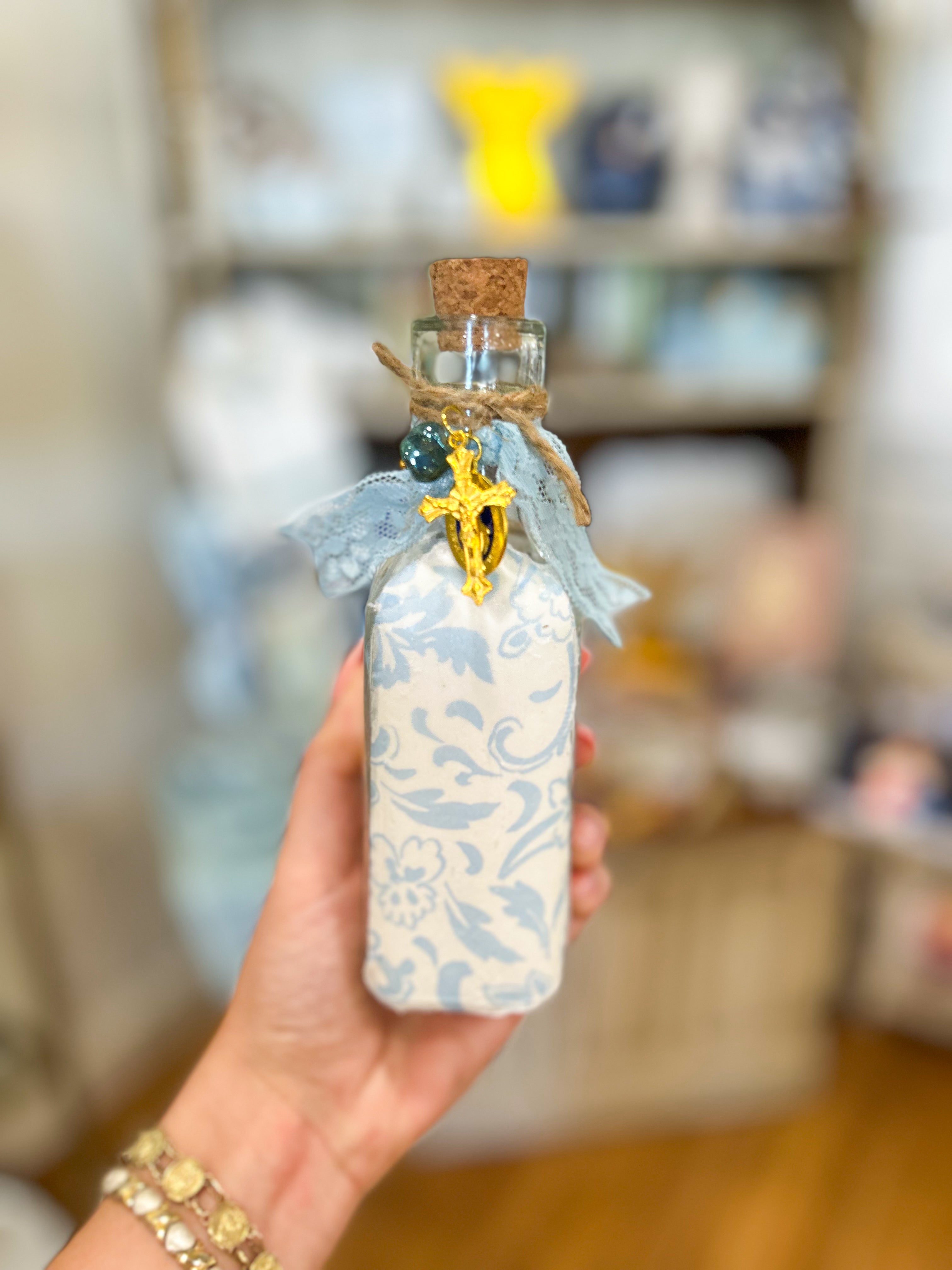 Sky Blue Damask Holy Water Container- Blue Lace – Holly's Hobbies